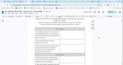 Hamlet Act 4 Bundle - Study Guide & Scene 7 Analysis and Discussion ...