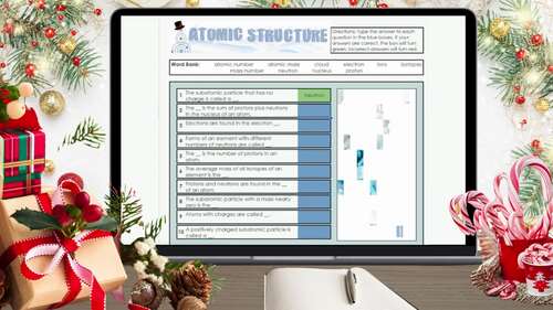Atomic Structure Self Checking Worksheet with winter theme by JayZee