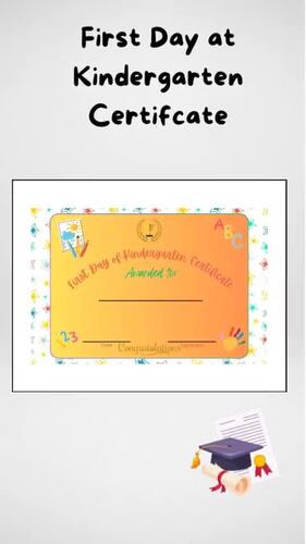 first day of kindergarten certificate, diploma, kindergarten award