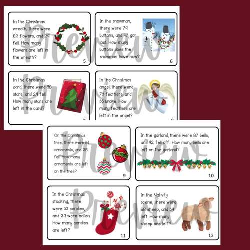 Christmas Subtraction Word Problems Task Cards by Bilingual Teaching ...