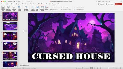 GHOST HOUSE Halloween power point ESCAPE ROOM game fall by LanguageTime