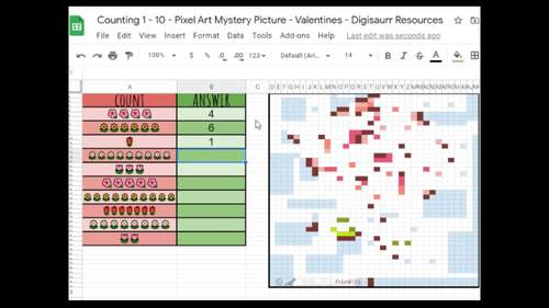 Valentines Day Digital Pixel Art Mystery Picture Activities for Excel ...