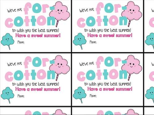 Cotton Candy End of Year Gift Tag- I've not for-cotton to wish you the ...
