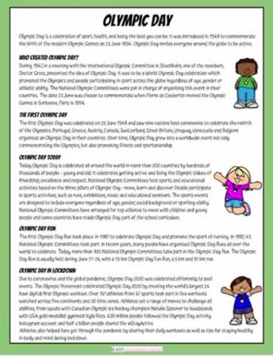 Olympic Day Reading Comprehension Worksheets by Metacognitive Teacher