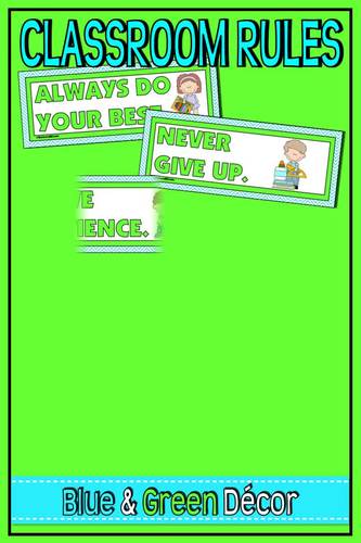 CLASSROOM RULES Classroom Decor Blue Green Theme Classroom Management
