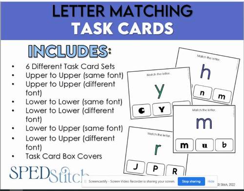 Letter Recognition Task Cards for Autism, Life Skills and Sped Classrooms