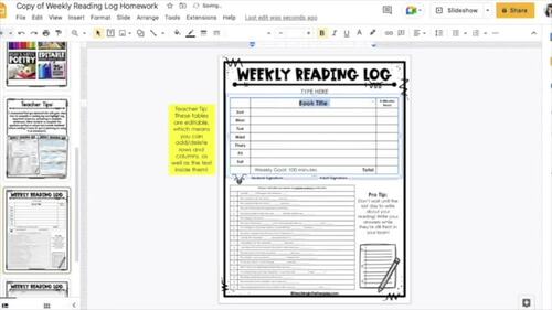 Weekly Reading Log with Questions Parent Signature Homework | TPT