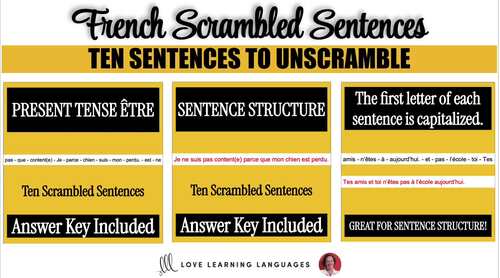 French Verb Être Scrambled Sentences Exercise | TPT