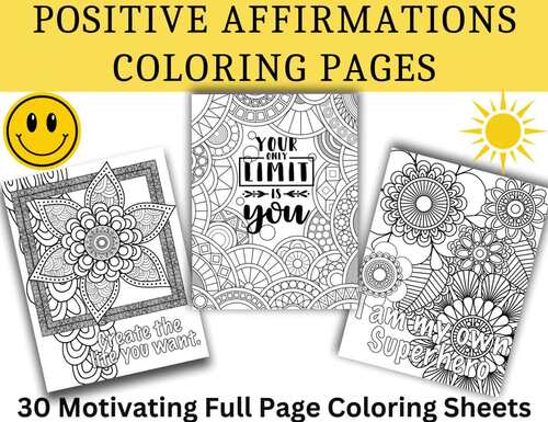 Positive Affirmations Coloring- 30 Pages with Motivating Positive ...