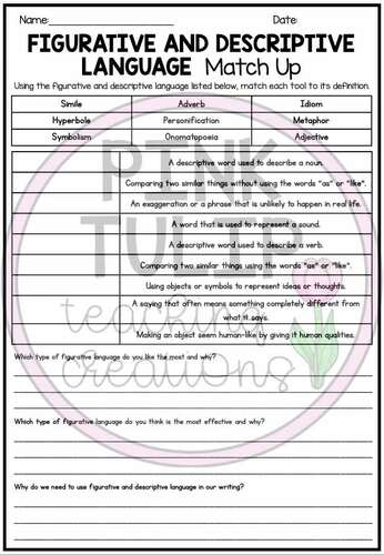 Figurative and Descriptive Language - Narrative Writing Worksheets