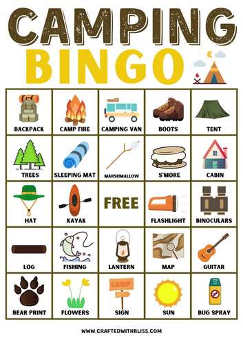 Camping For Kids, Camping Bingo Birthday Party, Classroom Bingo Game