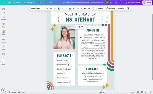 Meet The Teacher Retro Rainbow Editable Template | TPT