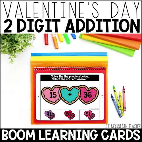 Valentine's Day Boom Cards for Addition With Regrouping and Adding to 100