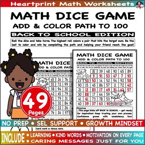 Race to 100 math dice game addition & color path to 100 Goal Skill Try ...