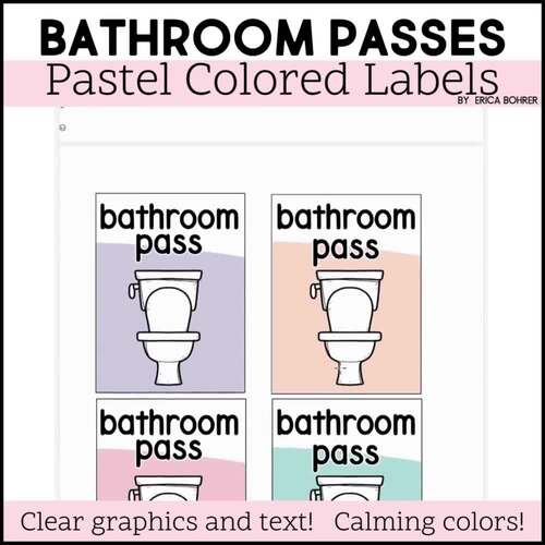 Pastel Bathroom Pass Labels by Erica Bohrer | TPT