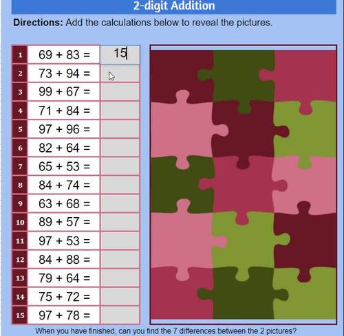 Digital Shape Puzzle NO PREP - Winter animals 2-digit Addition | TPT