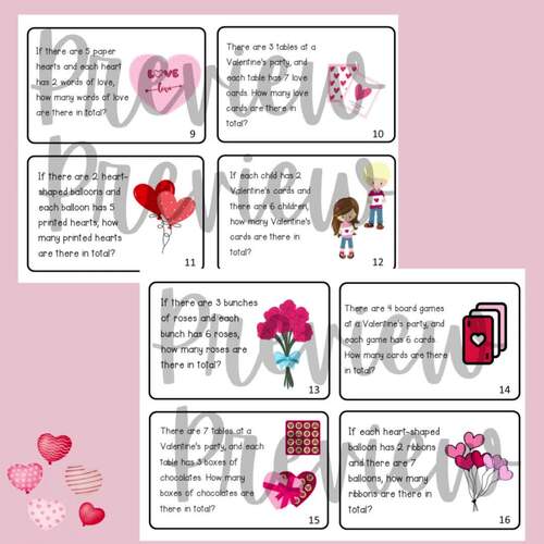 Valentine's Day Multiplication Word Problems Task Cards | TPT