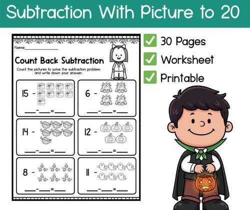 Halloween Subtraction With Picture To 20 | Subtraction Within 20