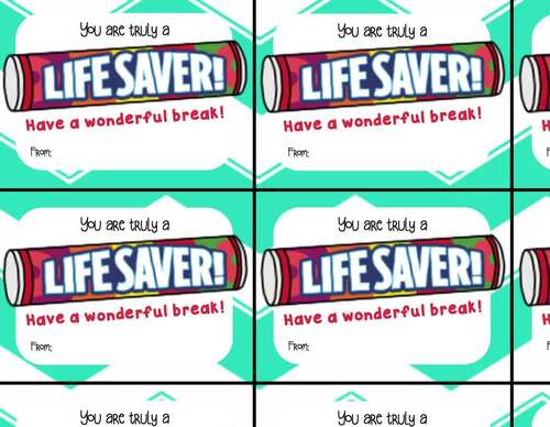 Lifesavers Christmas/Winter Holiday Gift Tag- You are truly a Lifesaver ...