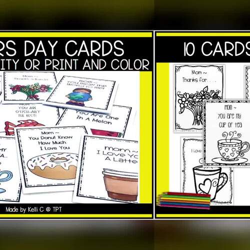 Mothers Day Cards To Color and Writing Activities For Moms by Kelli C