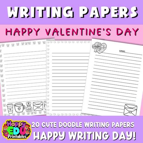 Valentine’s Day Writing Papers With Lines Templates | Lined Writing Papers