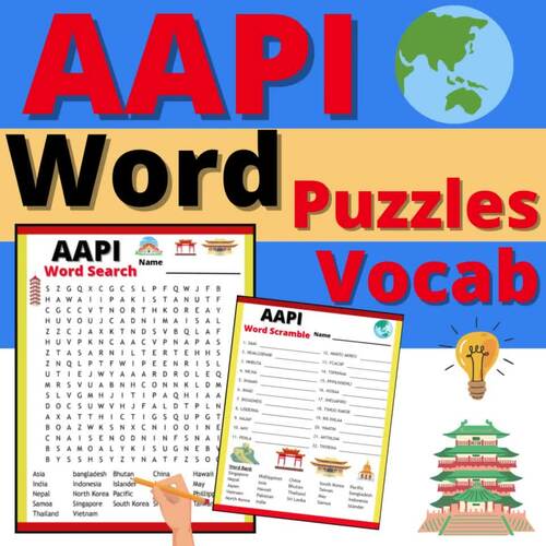 AAPI Countries Word Search Puzzles Vocabulary Activity No Prep Morning