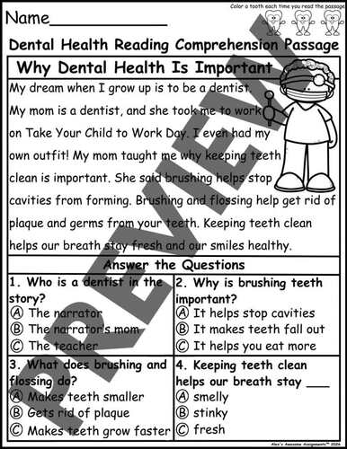 10 Dental Health Month Reading Comprehension Passages | 1st, 2nd, and ...