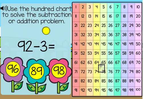 | BOOM Cards ™ | Addition and Subtraction with Hundreds Chart- With Choices