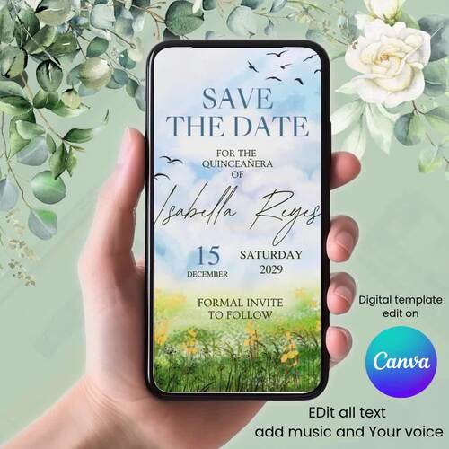 Quinceañera Save the Date – Editable Digital Template by JAOFNN | TPT