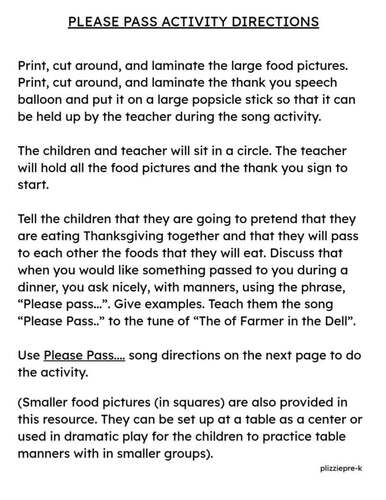 Please Pass - Pre-K Thanksgiving Manners Activity and Song by plizziepre-k