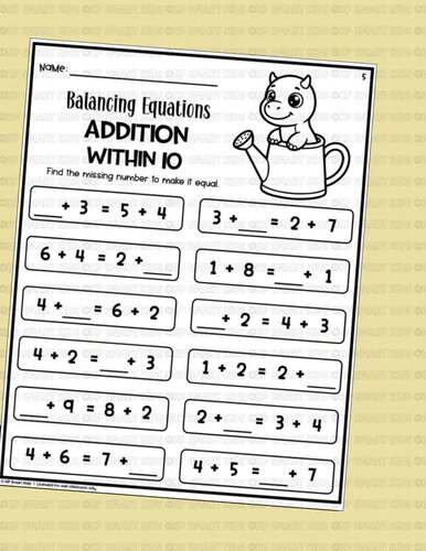 1st Grade Balancing Equations Addition Within 10 Worksheets Spring ...