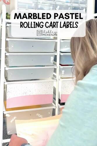 Marbled Pastel Classroom Decor | Rolling Cart Labels - Editable!