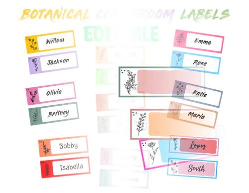 Printable Nametags, Botanical Classroom Labels, Cubby Labels, Book Bin ...