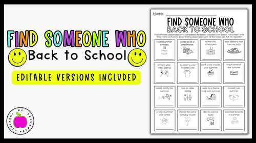 Back to School Activity | Find Someone Who Bingo Game | Editable