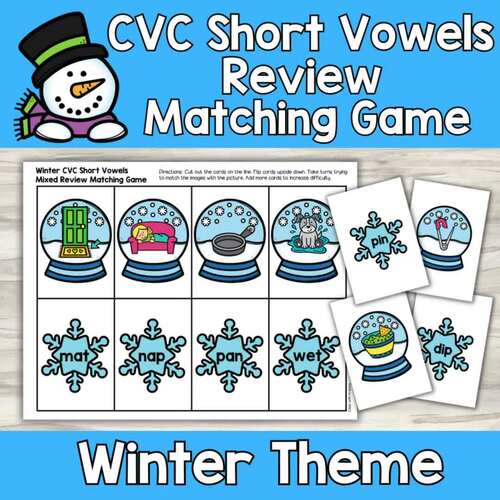 Winter CVC Short Vowels Review AEIOU Matching Game | Kinder 1st 2nd ...