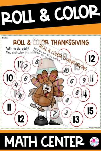 Thanksgiving Roll & Color | Roll & Cover | 1st & 2nd Grade | Math Games ...