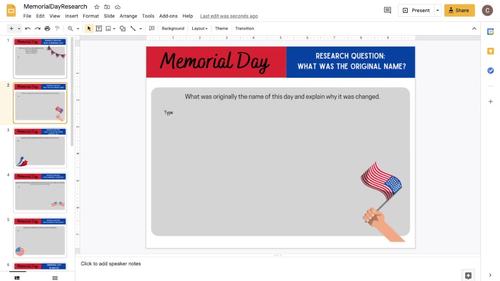 Memorial Day Short Research Project- Digital- 6th, 7th, 8th Grade