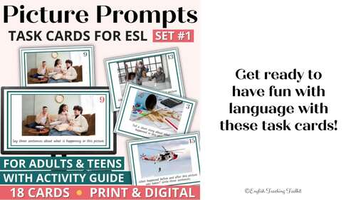 Picture Prompts Task Cards Activities for Adult ESL - Slides and Cards ...