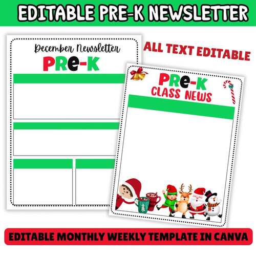 Pre K Editable December Newsletters Parent Communication Christmas ...
