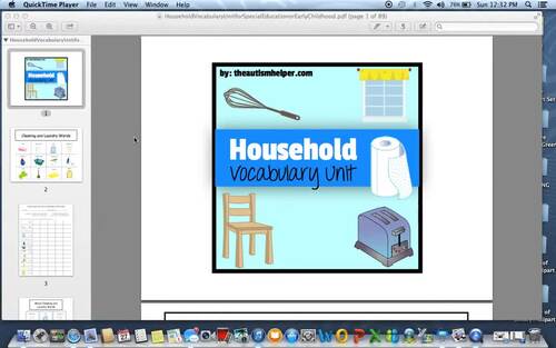 Household Life Skills Vocabulary Unit by The Autism Helper | TPT