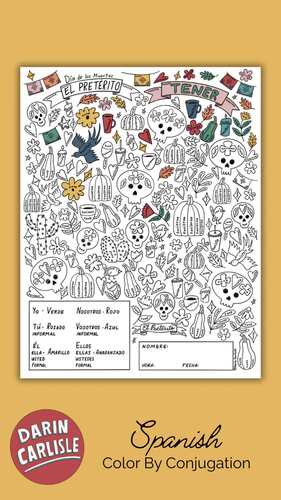 Día de los muertos Estar Tener preterite color by conjugation Day of ...