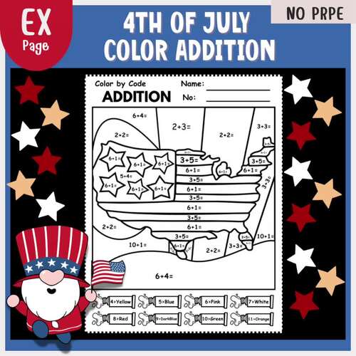 4th of July Color by Number Easy Addition Worksheets | Kindergarten by ...