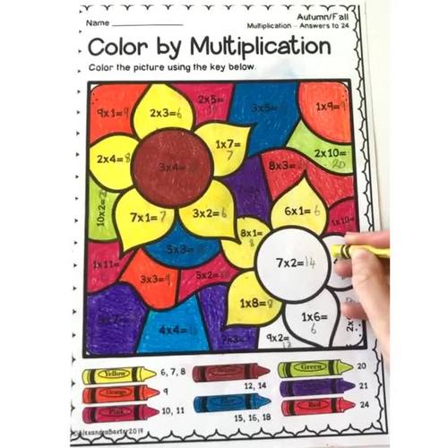Autumn Fall Color by Multiplication Worksheets | Fall Fast Finishers