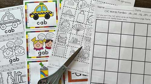 CVC Short a Cut - Paste Word Family Sorts Vocabulary Picture Word Cards ...