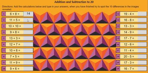 Digital Shape Puzzle NO PREP - Witch Addition and Subtraction to 20