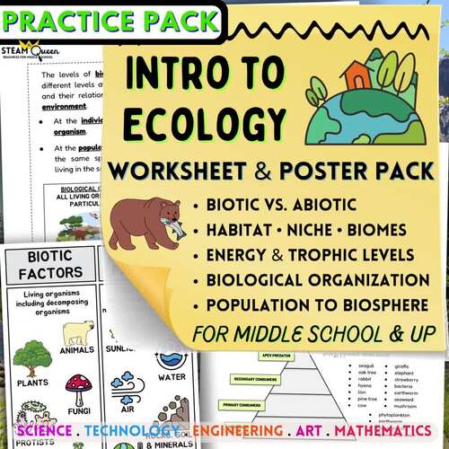 Ecology Biological Organization Worksheets Poster Pack Middle School ...