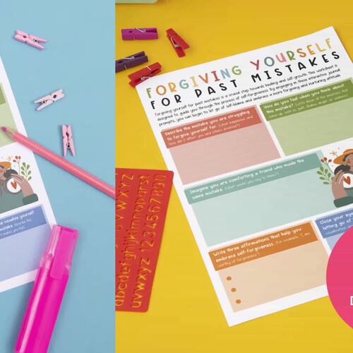 Forgiving Yourself for Past Mistakes Worksheet | Self-Forgiveness Journal