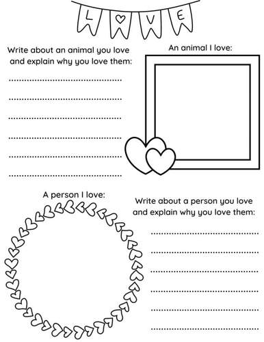 Love theme drawing handout & writing prompt printable | TPT