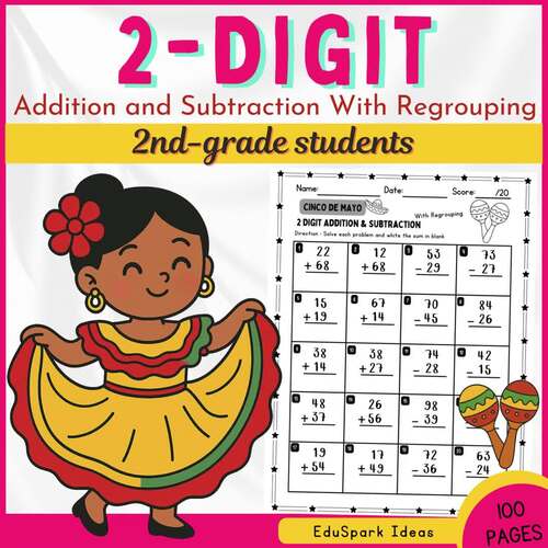 Cinco de Mayo 2-Digit Addition and Subtraction With Regrouping | Math ...