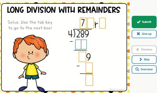 Long Division Boom Cards and Worksheet - 1-Digit Divisors Standard ...